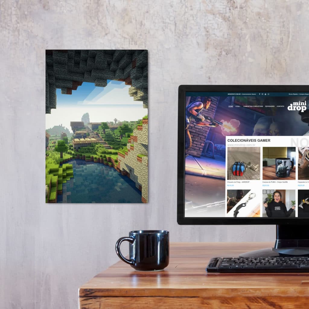 Placa Decorativa - Minecraft - City - Presentes de Jogos Colecionáveis